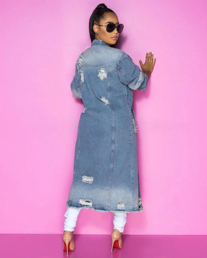 🔥【BLACK FRIDAY】Distressed Long Denim Jacket