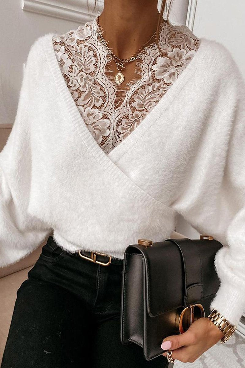 Lace Trim Fluffy Wrap Top