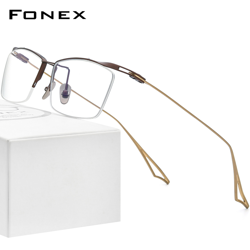 FONEX Titanium Glasses Frame Men Semi Rimless Square Eyeglasses Men's ...
