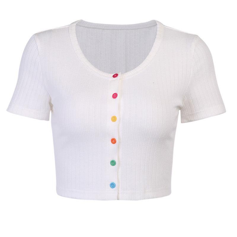 COLOUR BUTTON CROP TOP