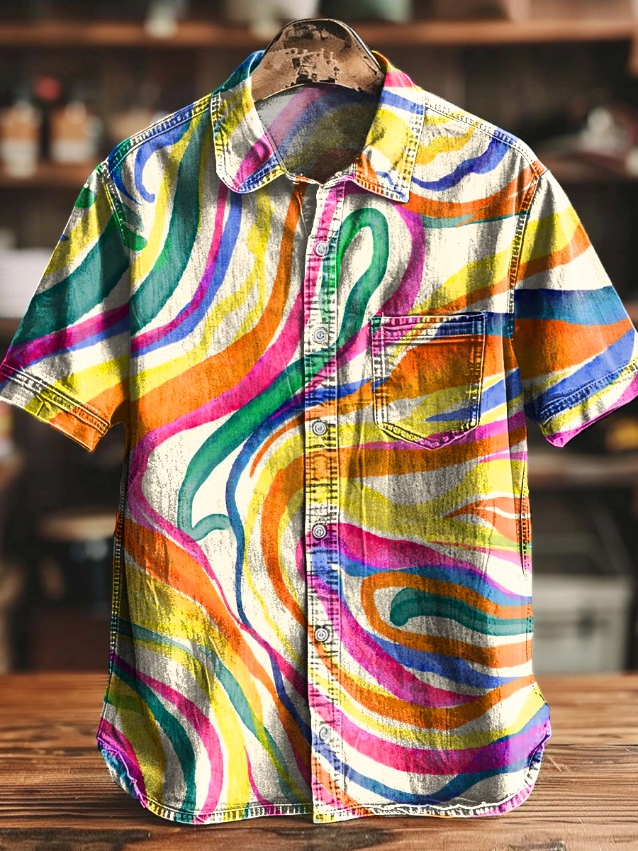 LorealwearVintage Color Line Abstract Art Print Casual Shirt