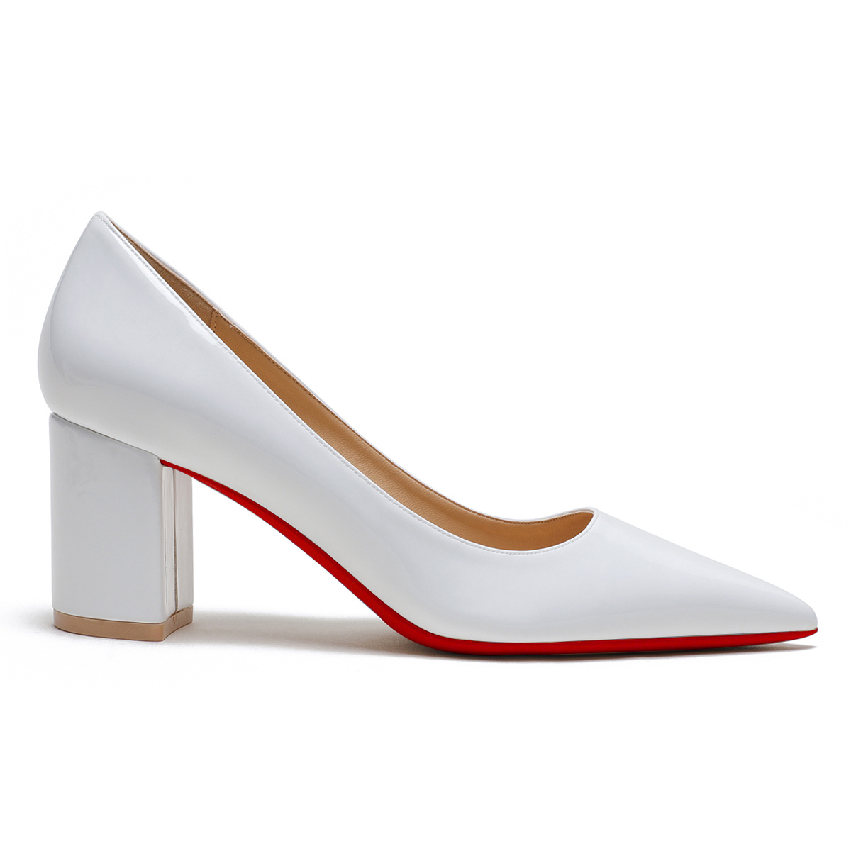 65mm Women Chunky Heels Middle Block Heel Red Bottoms Pumps Patent