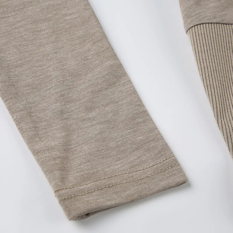BASIC V-NECK LOW CUT BREASTED LONG SLEEVE TOP