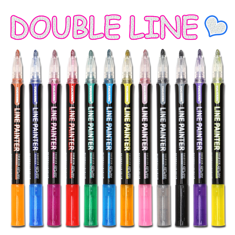 8 /12 Pcs/set Outline Paint Marker Pen Double Line Pen Diy Album ...