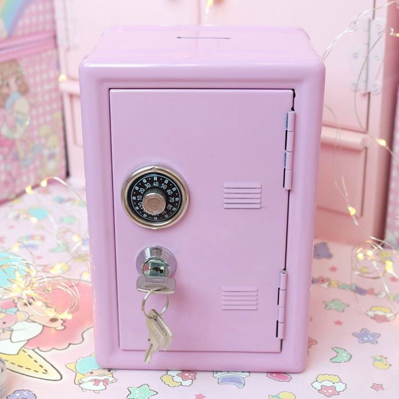 W&G Ins Safe Box Pink Decorative Savings Box Piggy Bank Metal Iron Mini ...