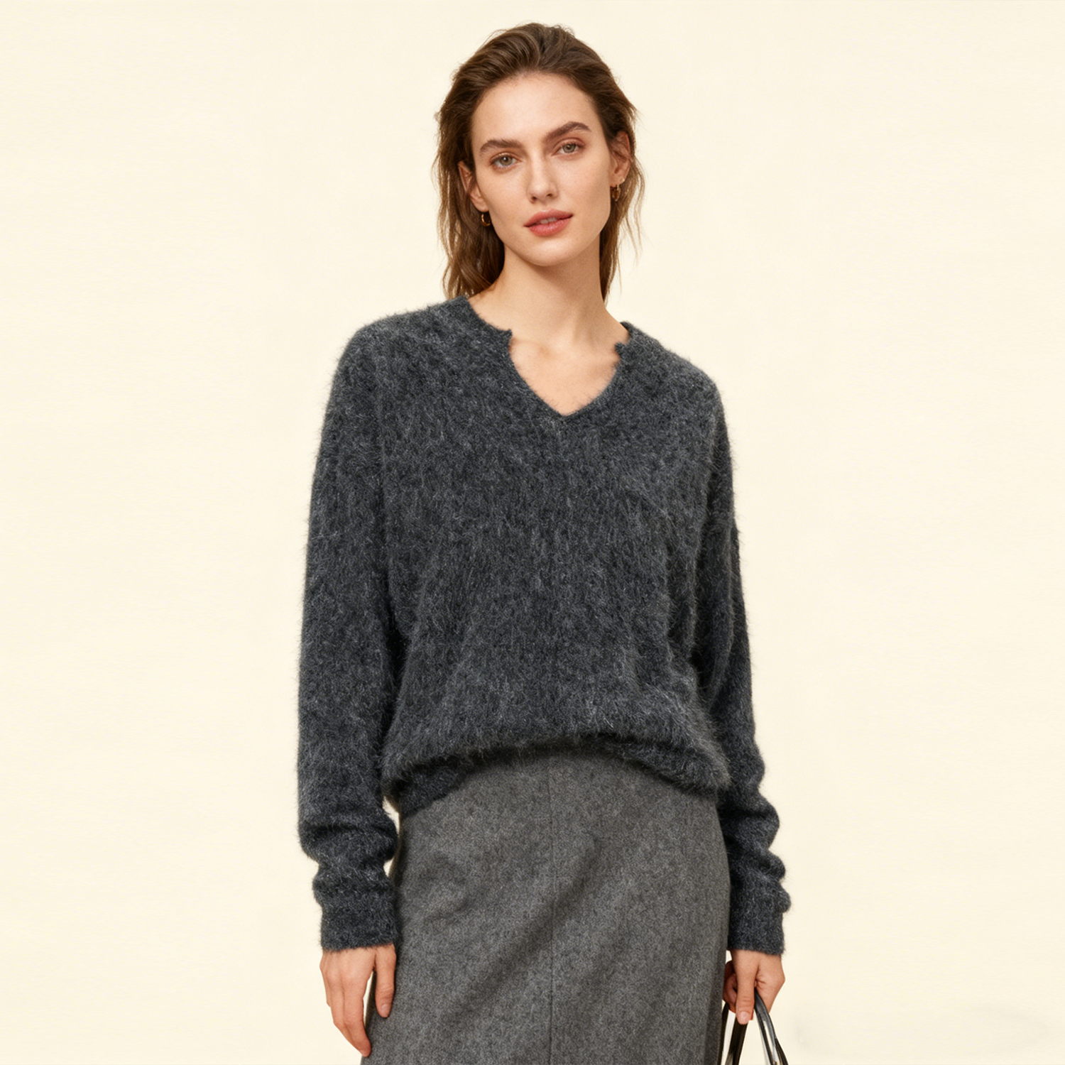 Soft Brushed Cashmere V-Neck Sweater for Women RealSilkLife