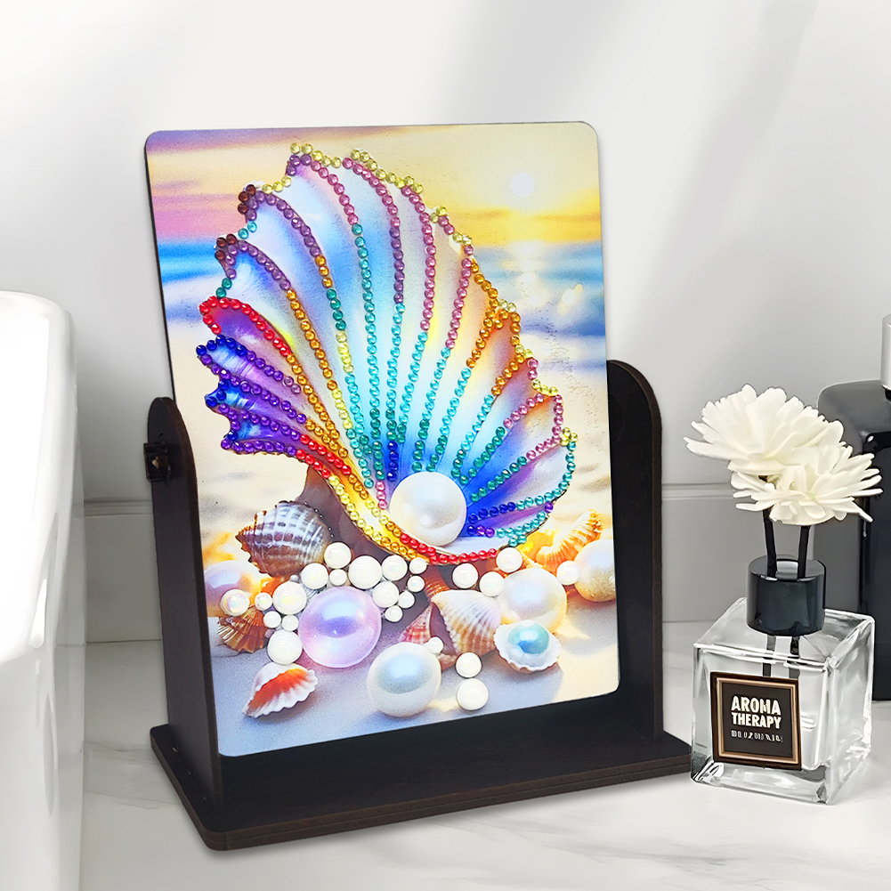 Pearl Shell-Diamond Standing Makeup Mirror