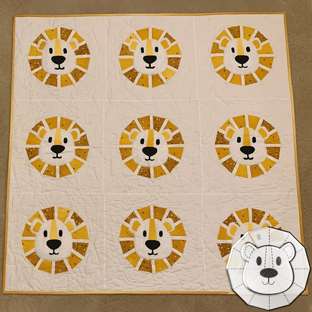 Cute Lions Baby Quilt Template Set-With Instructions