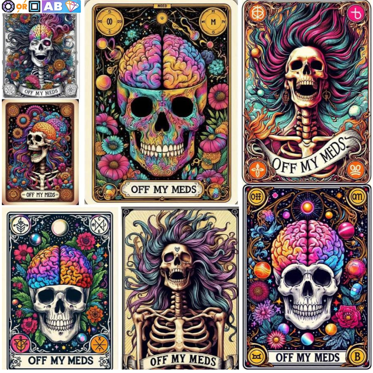 Tarot Card-Skull Off My Meds 40*50cm(Canvas) Diamond Painting