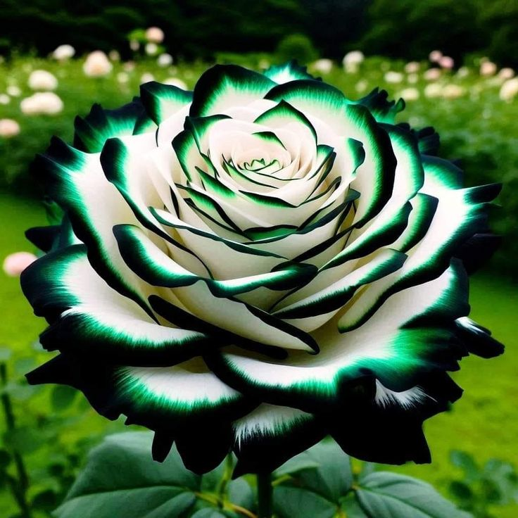 Green edge white rose