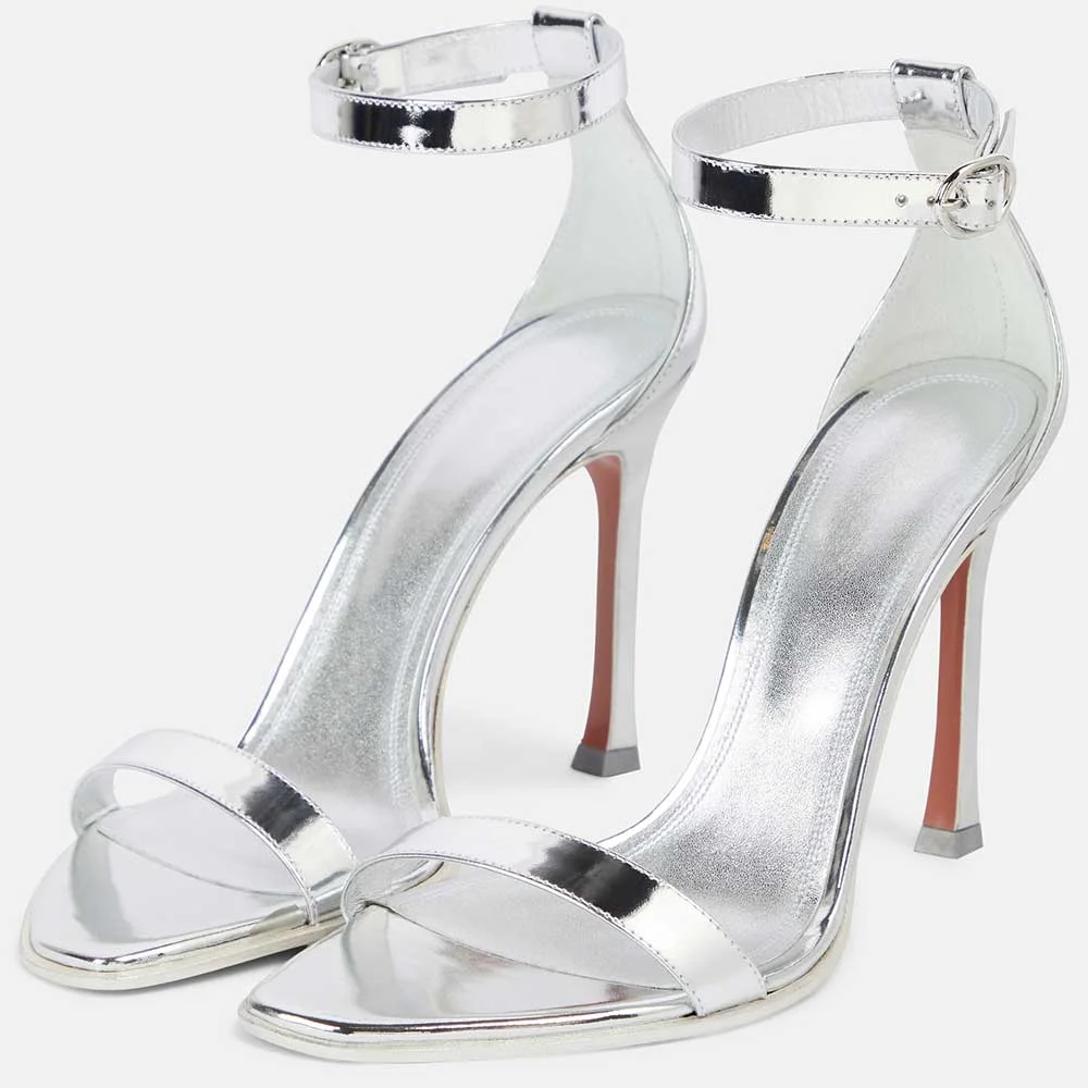 Women's Metallic Touch Ankle Band Elegant High Heel Sandals in Silver