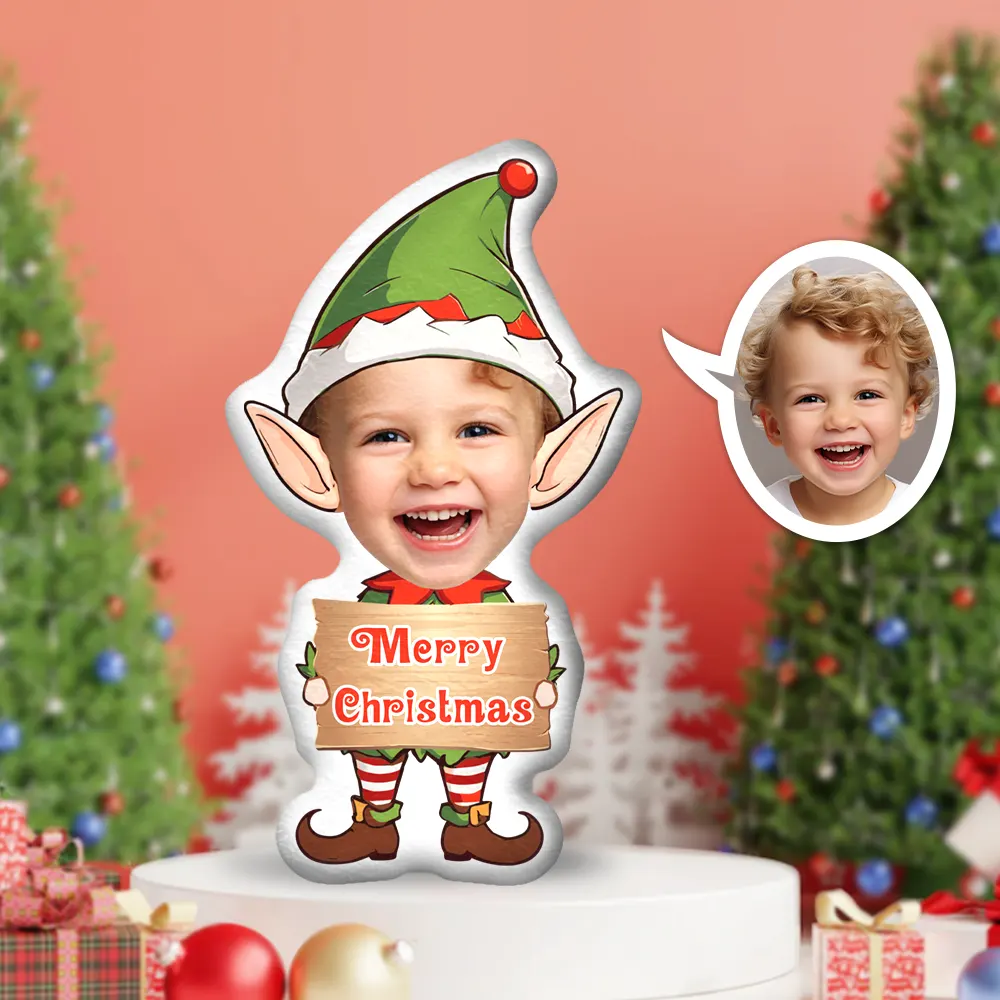 Custom Photo Face Pillow, Merry Christmas Elf Face Pillow, Face Picture ...