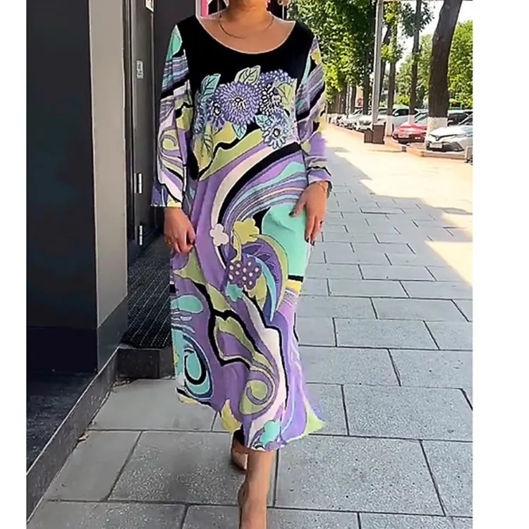 Floral Long Sleeve Midi Dress For Elderly Women & Senior Ladies ...