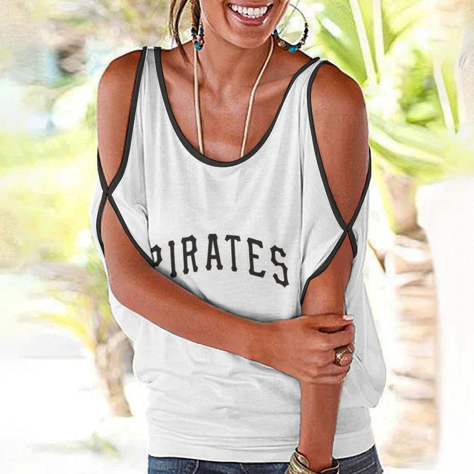 Shoulder Off Loose Short Sleeve Casual T-shirt for Women Printed with ...