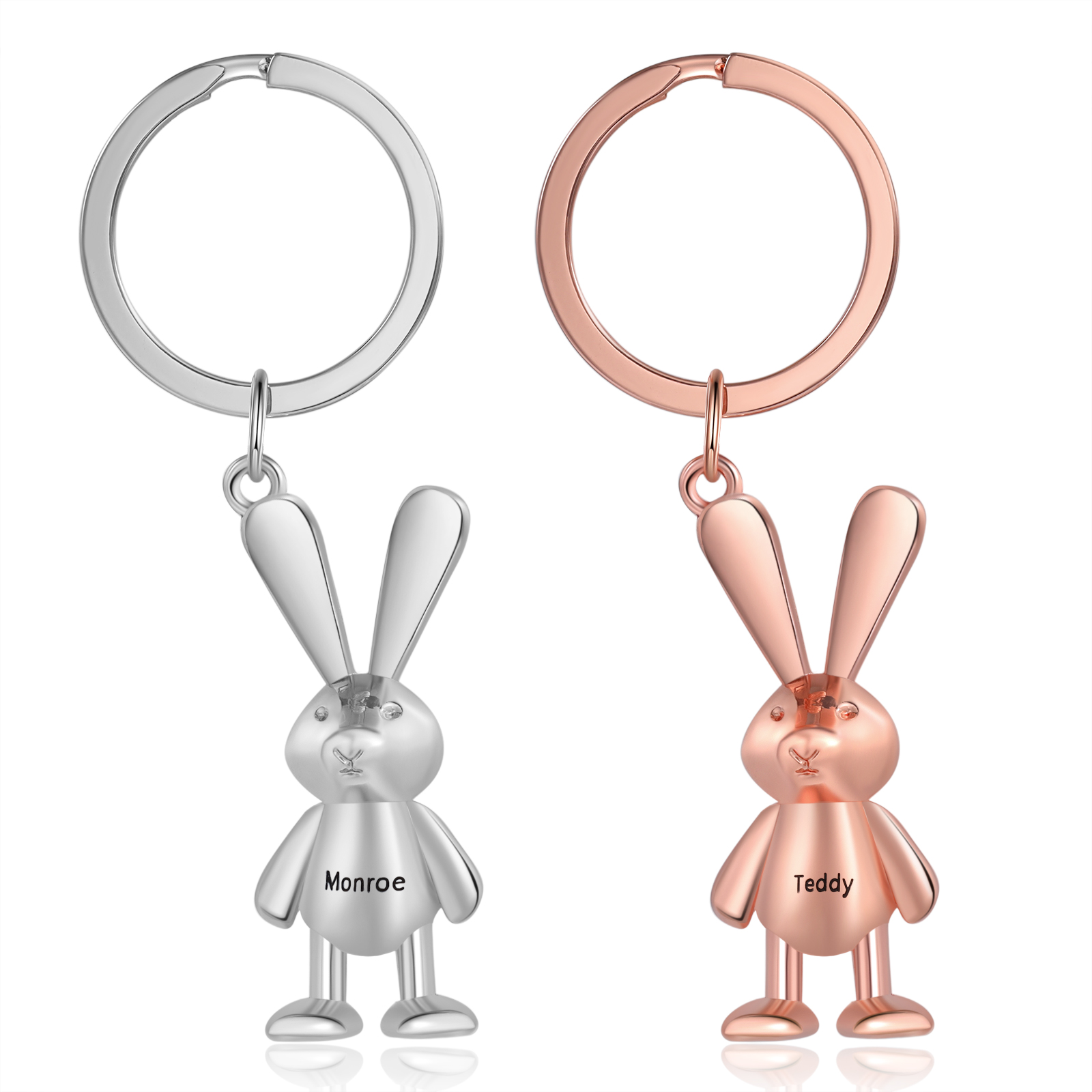 Personalized Steel Cord Matel Rabbit Keychain Engrave Name Matching Key ...