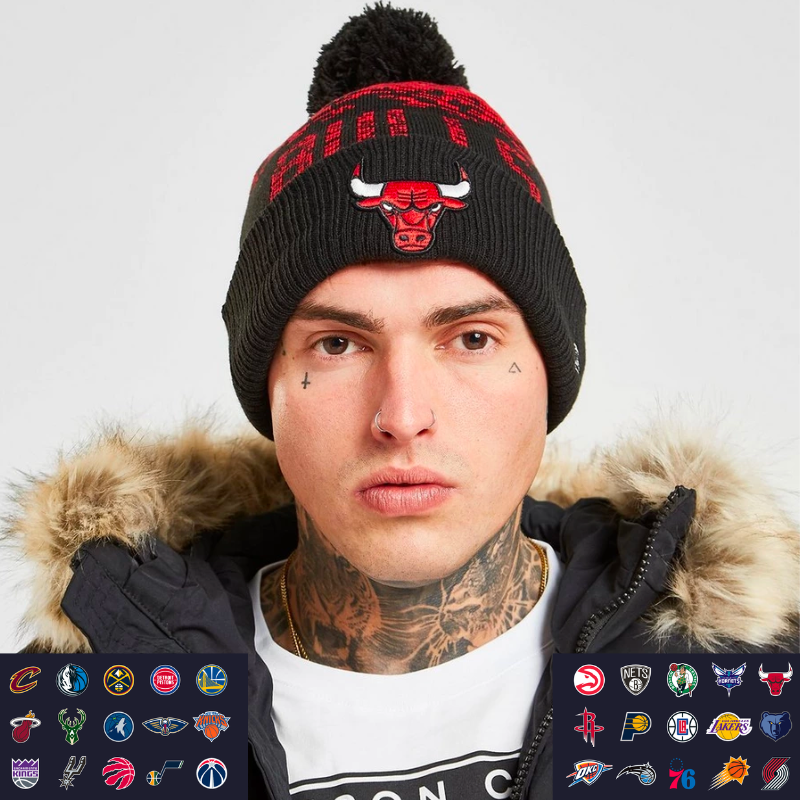 New Era NBA Basketball Sport Team Embroidered Cuffed Knit Hat with Pom