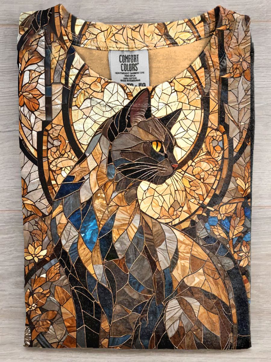 Kintsugi Black Cat Art Print Casaul Short Sleeve T-shirt