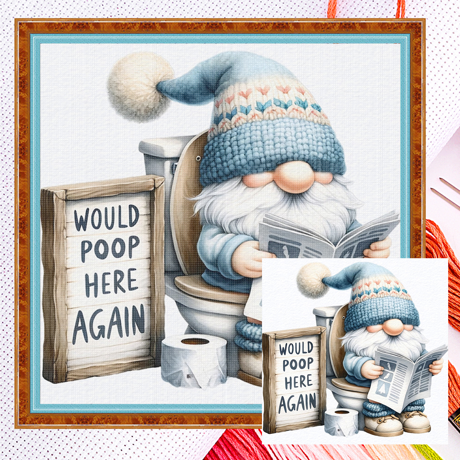 Huacan - Toilet-Going Goblin- 11CT - 3 Strands Threads Counted Cross ...