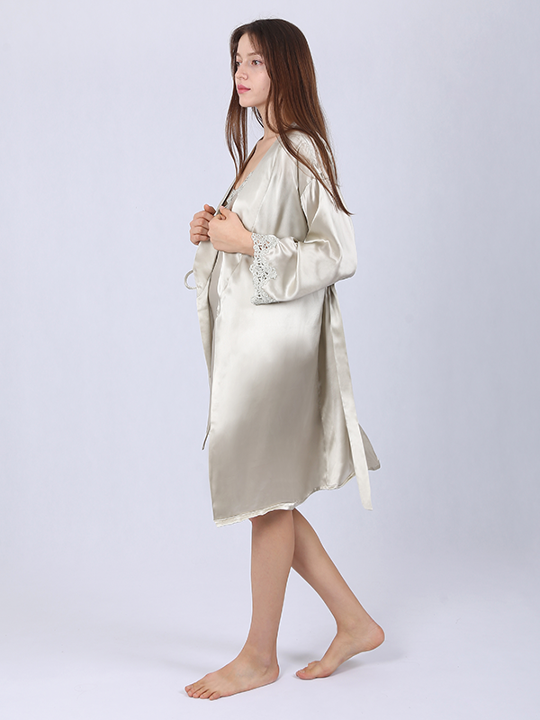 Realsilklife | 19 Momme Women's Sexy Lacey Silk Robe Set