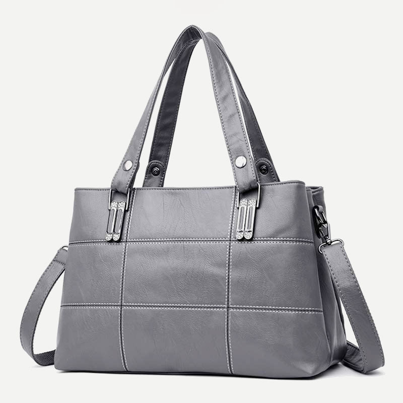 Triple Compartment Leather Tote for Women – Shoulder Handbag with ...