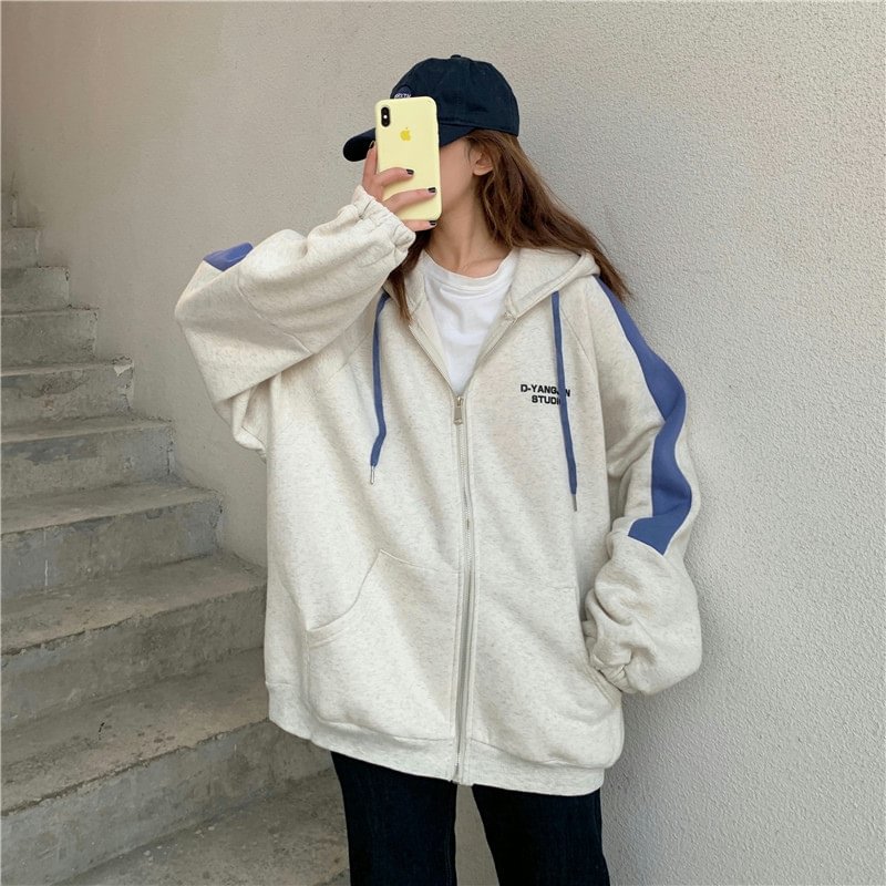 KOREAN CONTRAST ZIPPER HOODIE