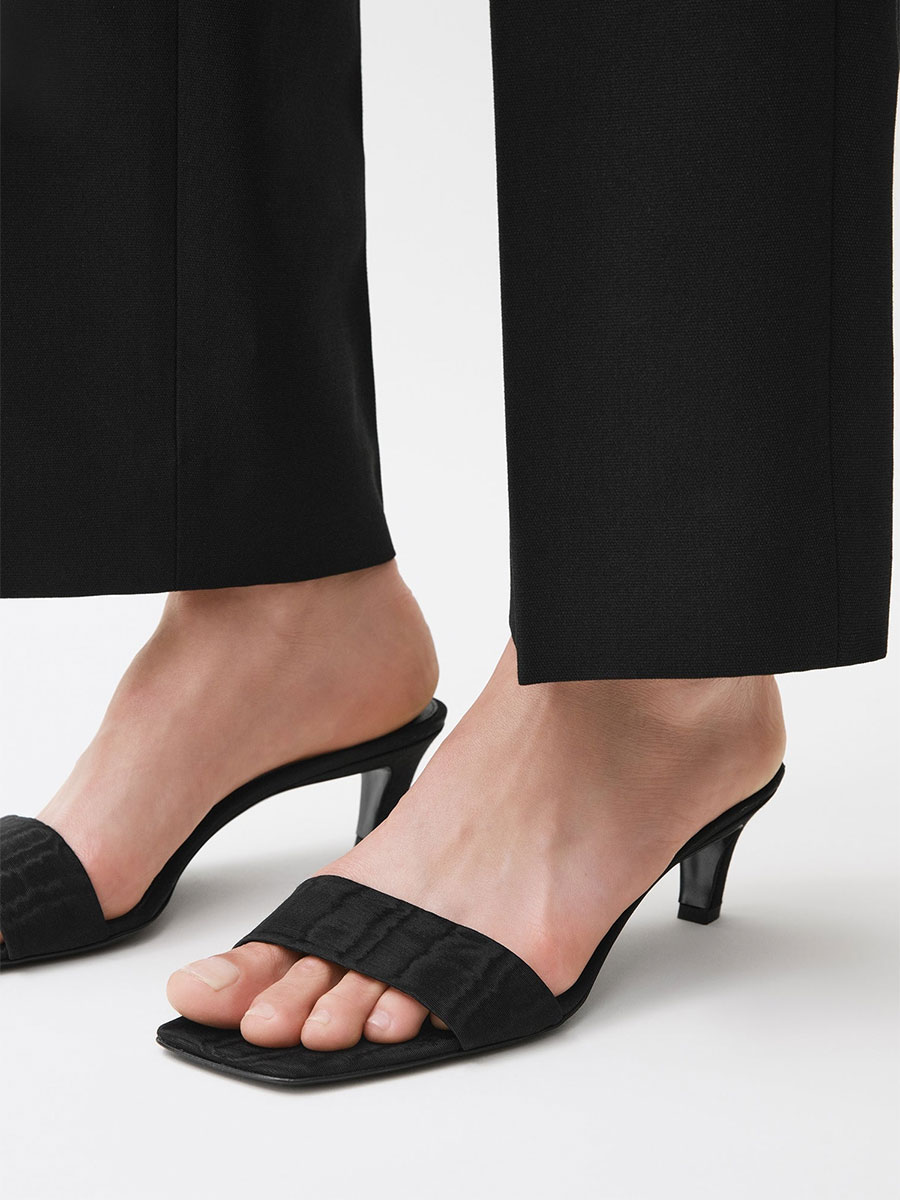 Black Slip-On Open Square Toe Kitten Heel Mule Shoes for Women