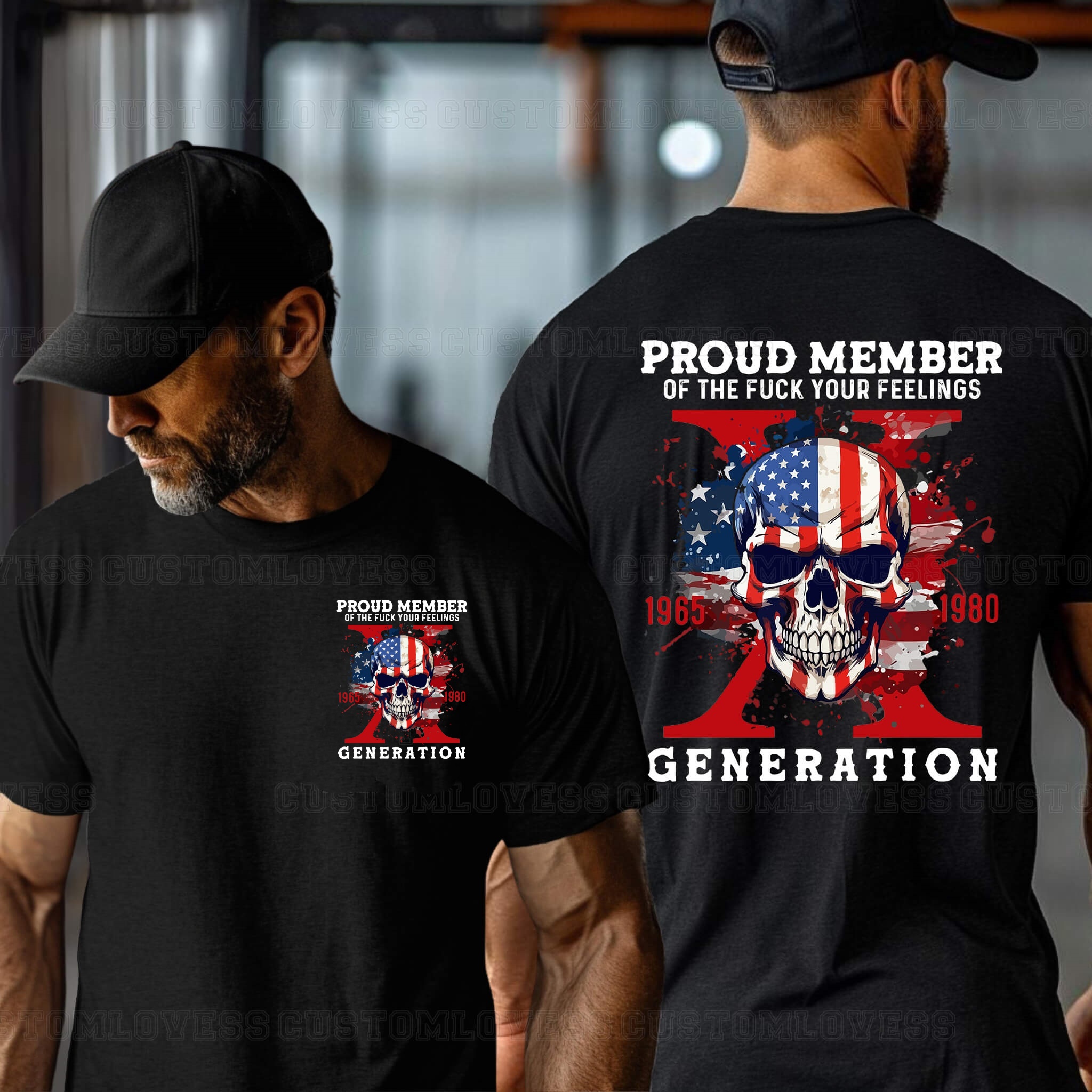 Custom Gen X Skull Halloween T-shirt