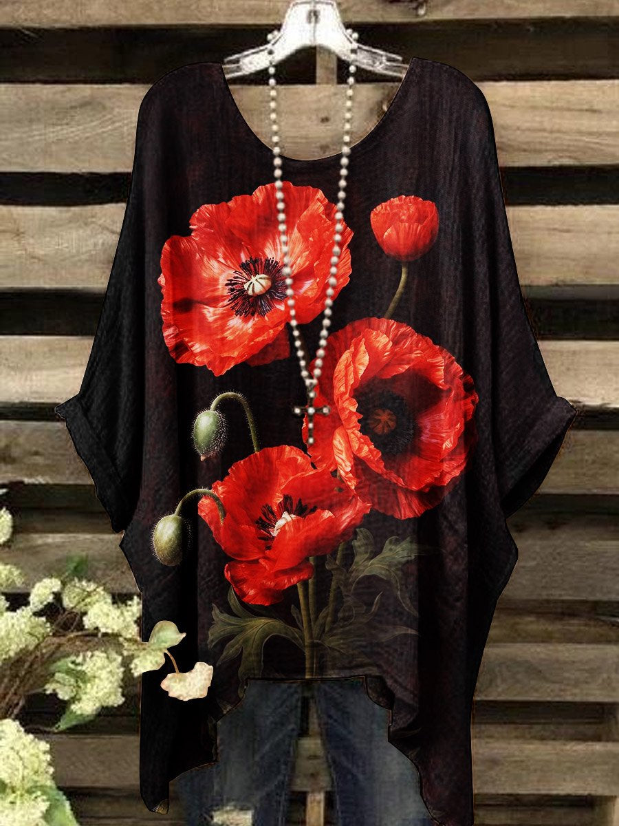 Women's Poppy Floral Art Print Casual Top