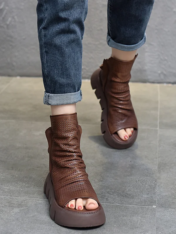 Urban Zipper Hollow Platform Shoes in Sleek Black and Brown