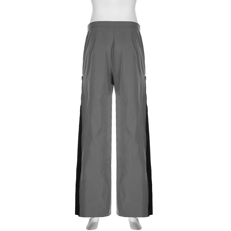 SIDE ZIPPER COLOR SPLIT WOVEN PANTS