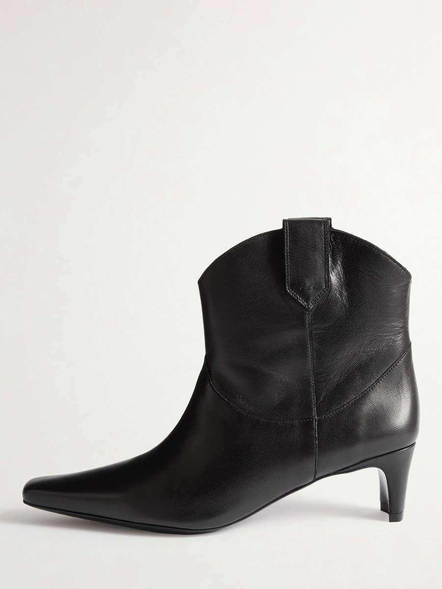 Black Vegan Leather Square Toe Blade Heel Ankle Boots with Side Loop