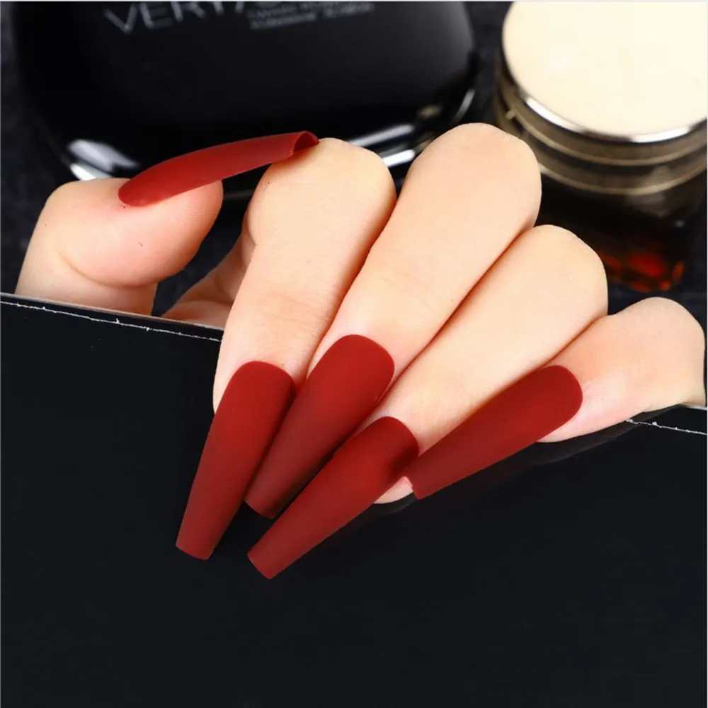 24pcs Professional Fake Nails Long Ballerina Half French Acrylic Nail ...
