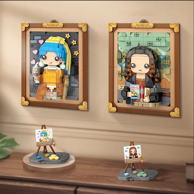 3 creative world classic paintings mini pixel building blocks toys