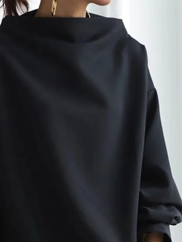 Casual Solid Color High Neck Long Sleeves T Shirt
