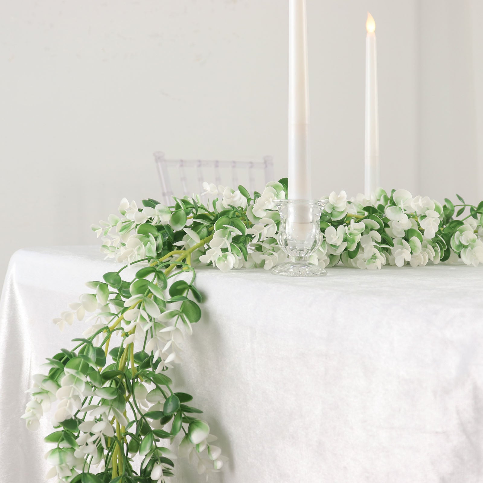 6ft White / Green Artificial Eucalyptus Leaf Table Garland, Real Touch ...