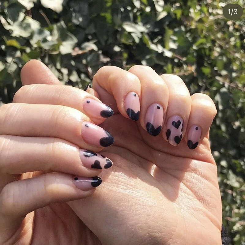 Churchf Wearable False Nails with Glue Valentine's Day Short Ballet ...