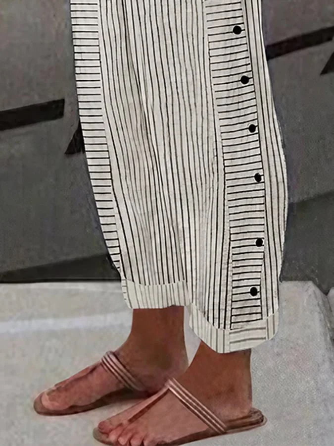 Jacquard striped printed button-down slacks