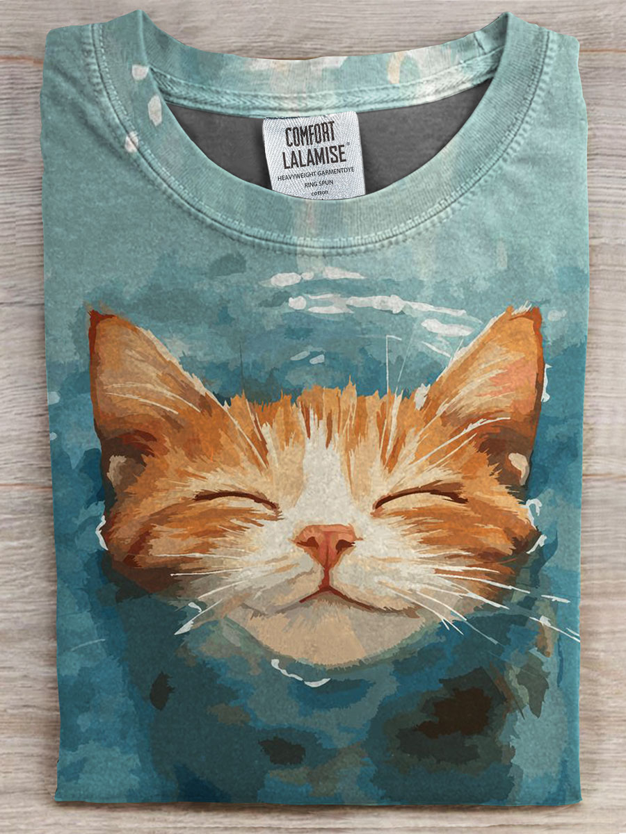 Cute Cat Print Casual T-shirt