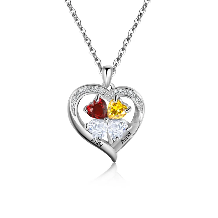 Personalized Heart Necklace Custom 2 Names & Birthstones Family Necklace