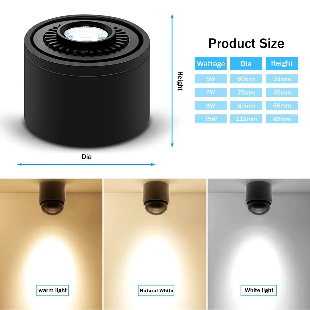 Angle Adjustable Dimmable Surface Mounted Downlight Ceiling Lamp 5W 7W ...