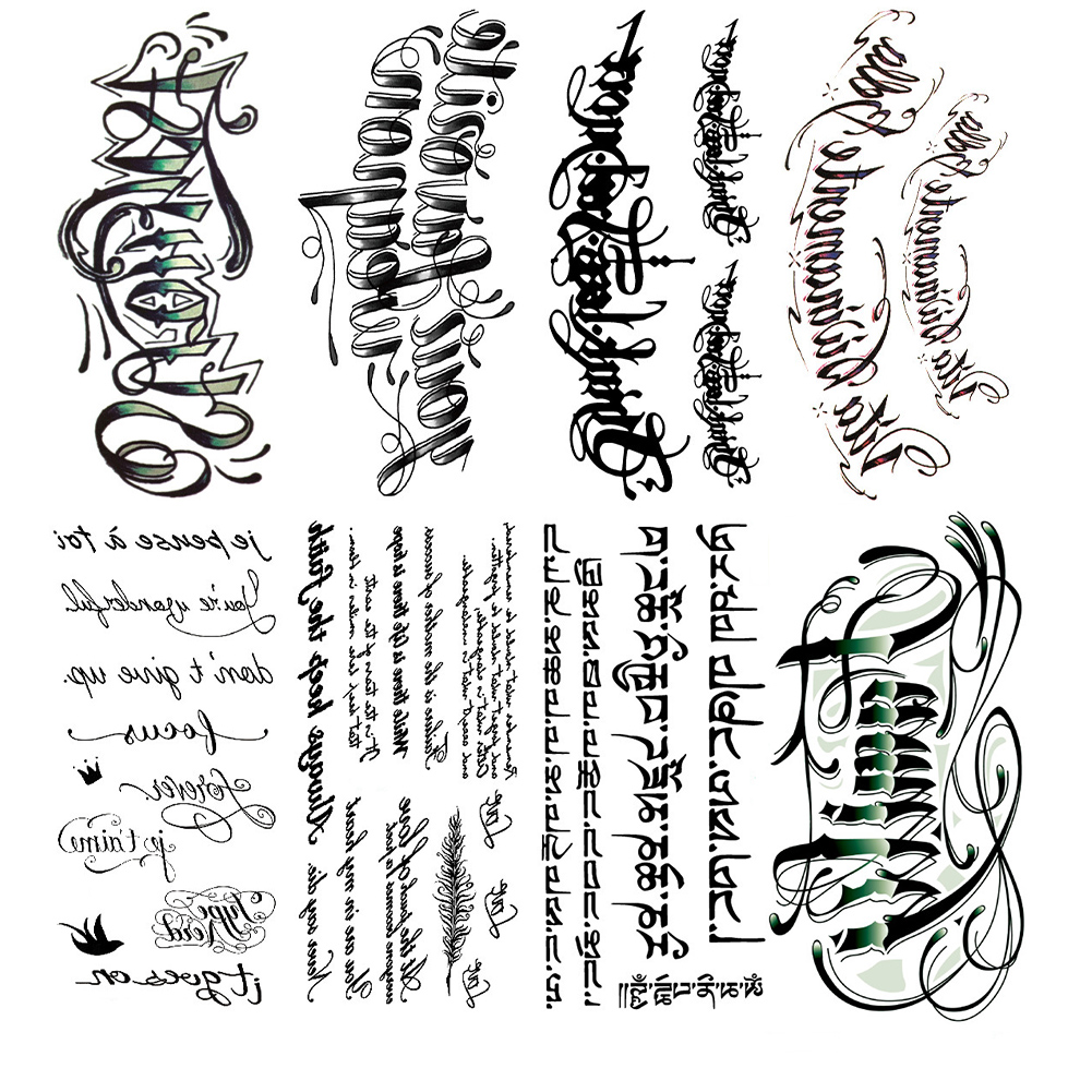8 Sheets Letters Waterproof Half Arm Temporary Tattoo