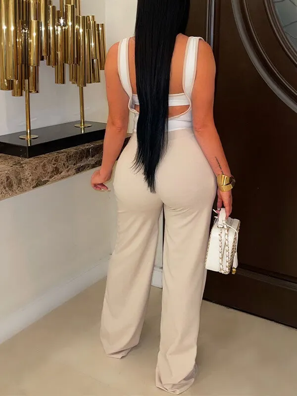 Two Tone Bandeau Top And Overalls Set