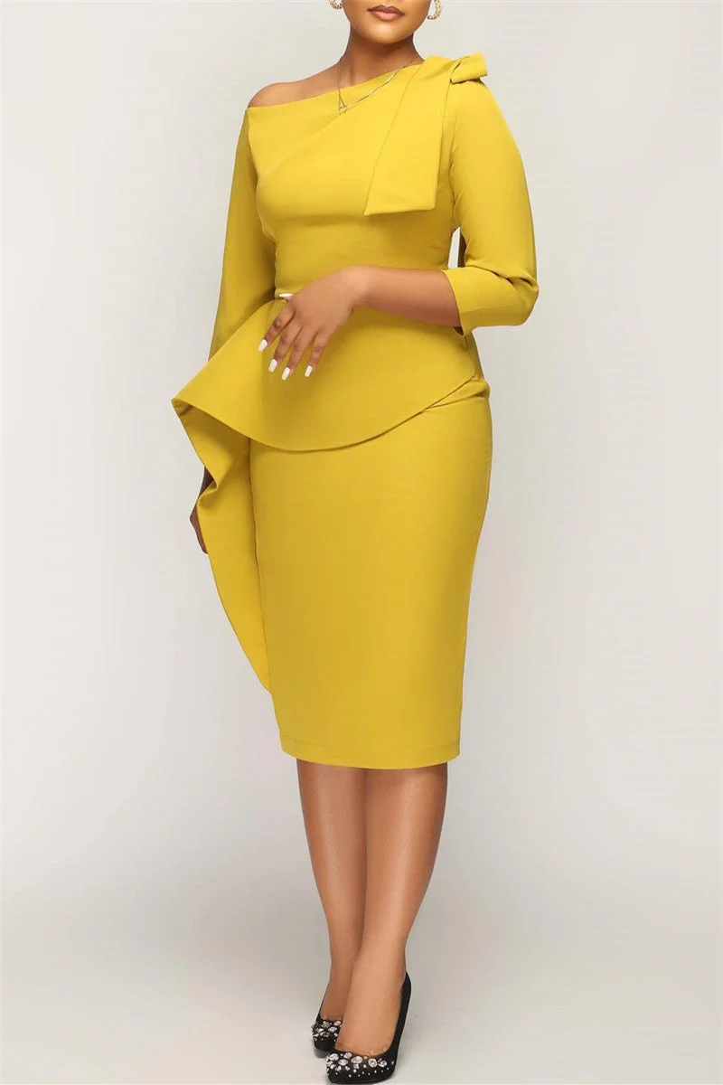 Casual Solid Patchwork Oblique Collar Irregular Dress Dresses