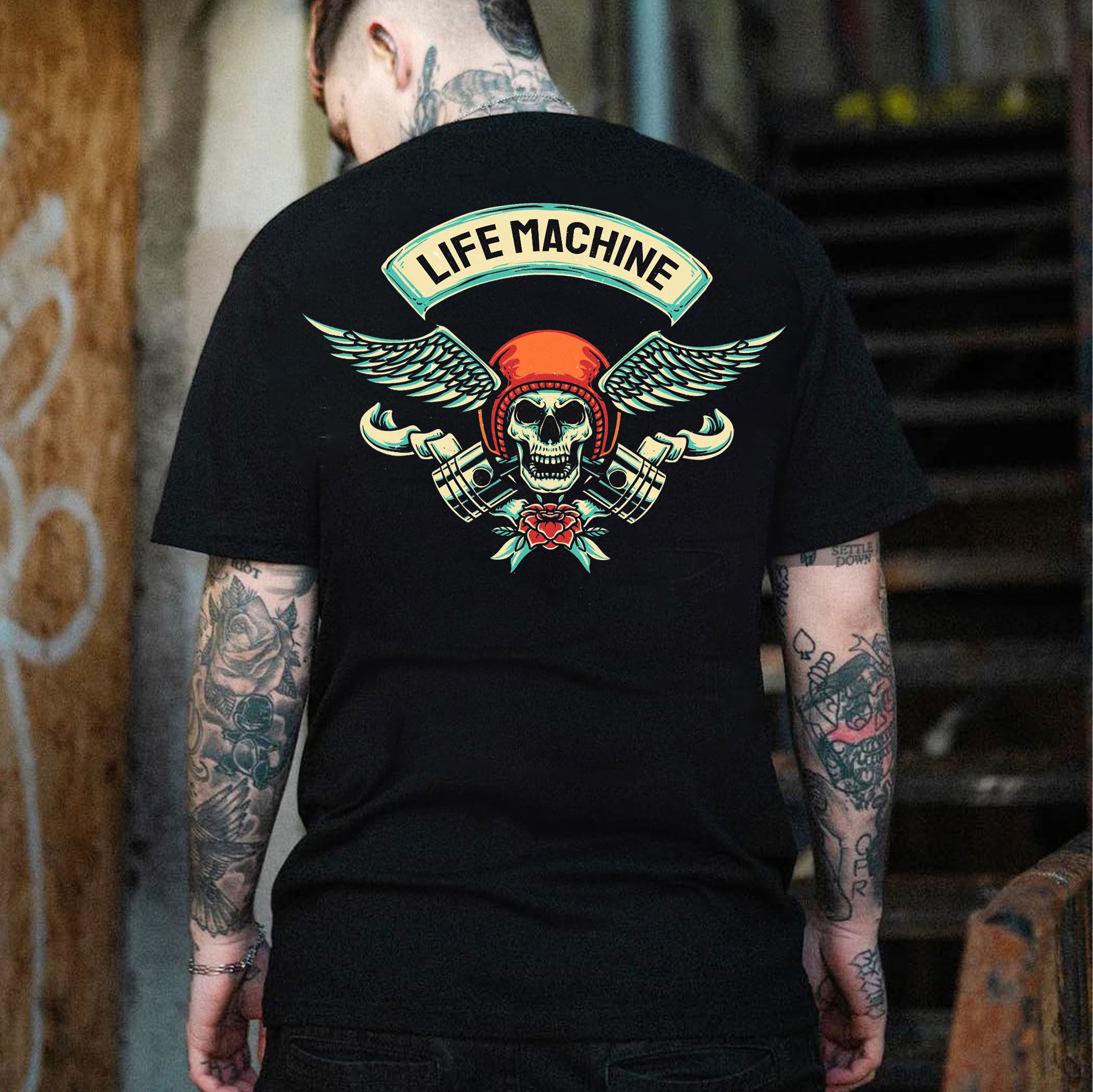 LIFE MACHINE Skull Black Print T-Shirt