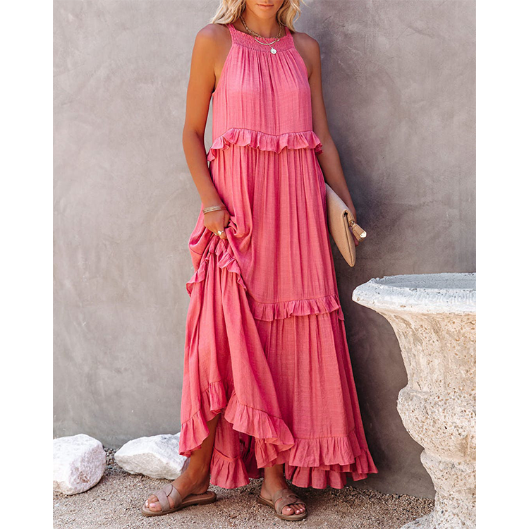 Ruffle Halter Maxi Dress - Ladylim