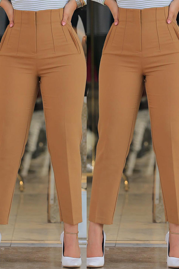 Commuter Solid Color Ruched High Waist Pants