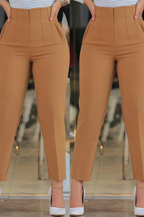 Commuter Solid Color Ruched High Waist Pants