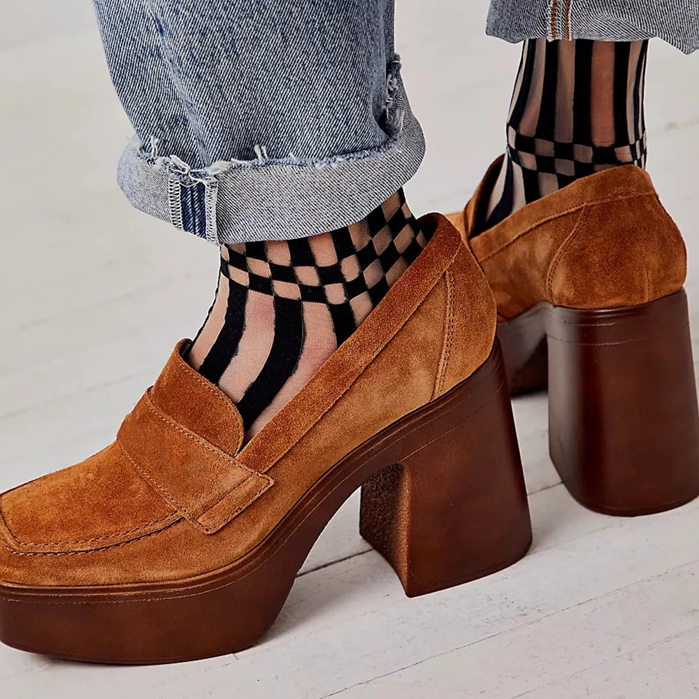 Square Toe Suede Pumps Grace Platform Shoes For Women