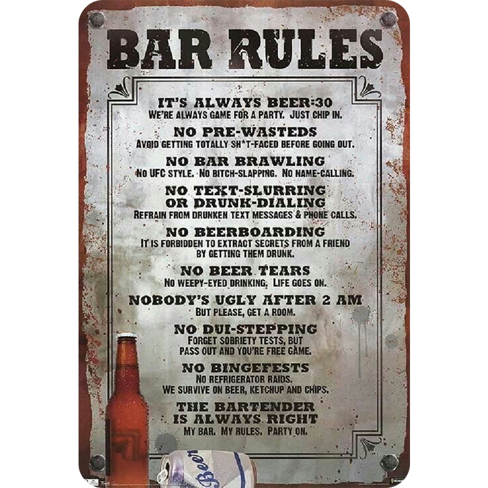 Bar Rules -Metal Tin Signs(8*12Inch/12*16Inch)