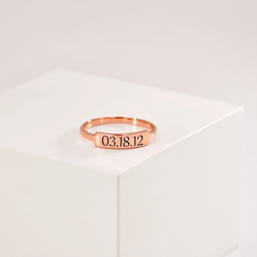 Bar Ring With Engraved Date Personalized Stacking Ring